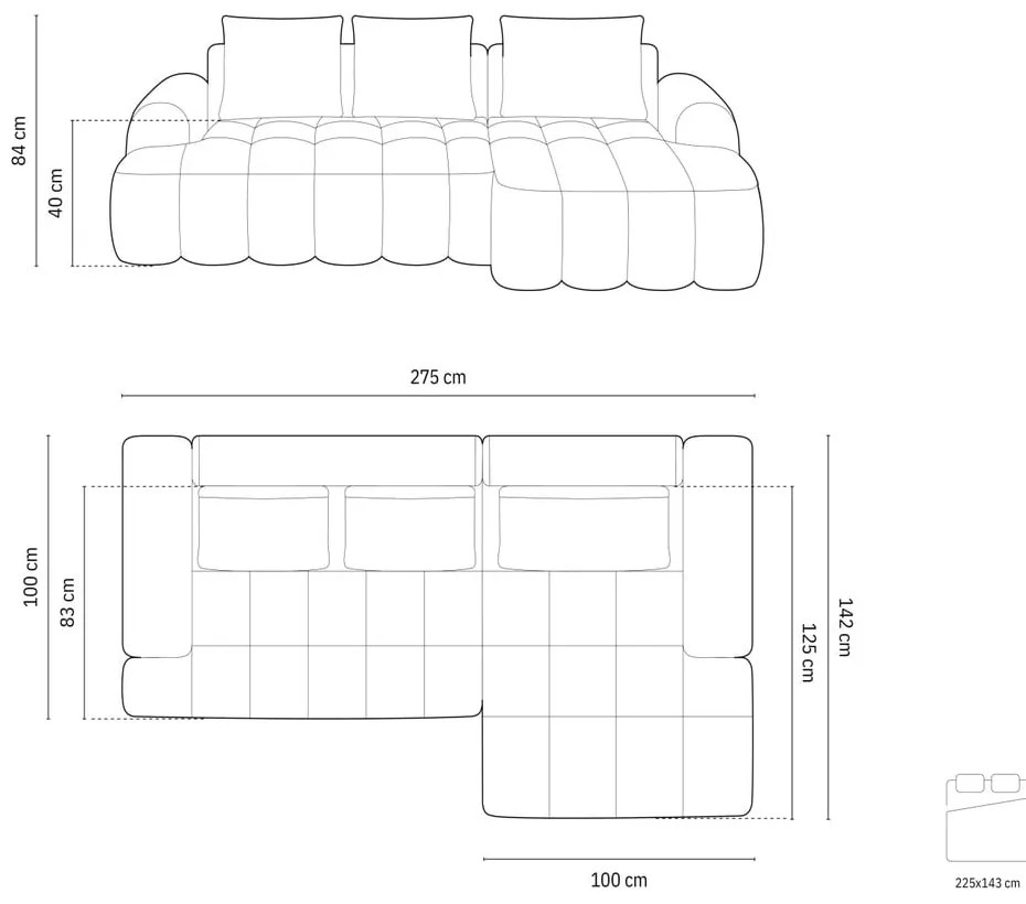 Šedá rozkládací/s úložným prostorem rohová pohovka (pravý roh/s lenoškou) Linz – Cosmopolitan Design