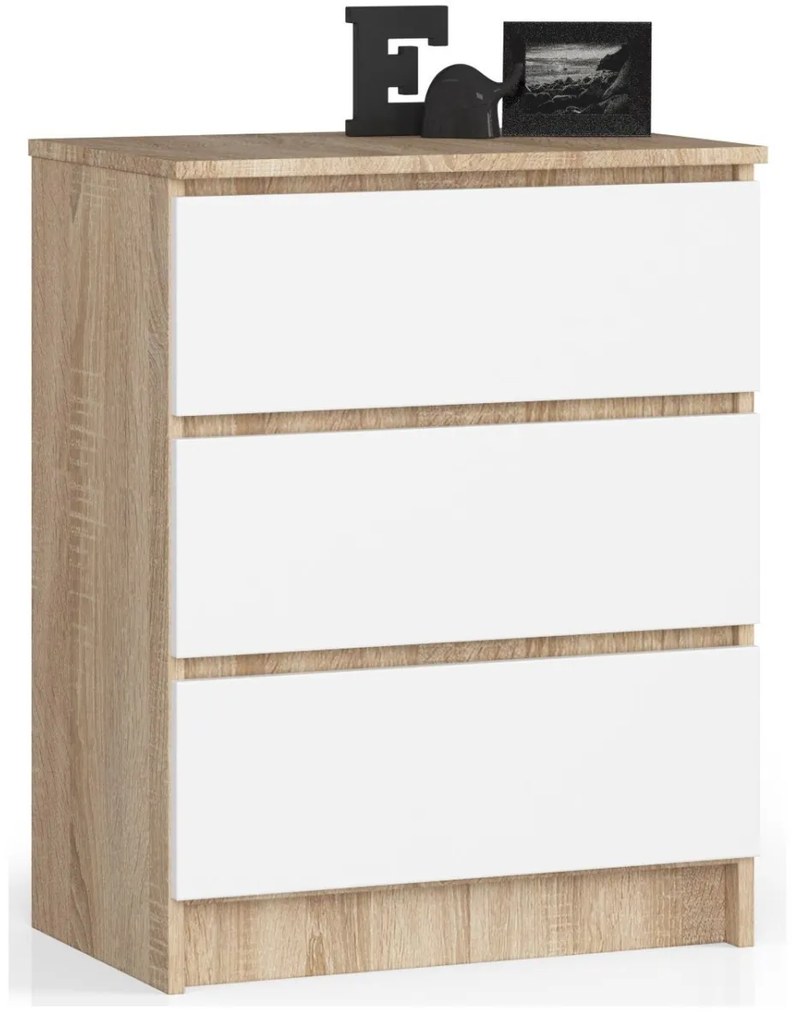 Ak furniture Komoda Kuba 60 cm - 3 šuplíky dub sonoma/bílá