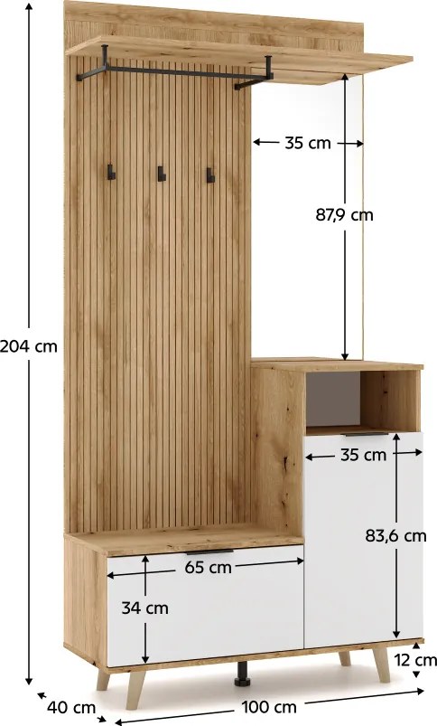 Předsíňová sestava, dub evoke/bílá, NODRI