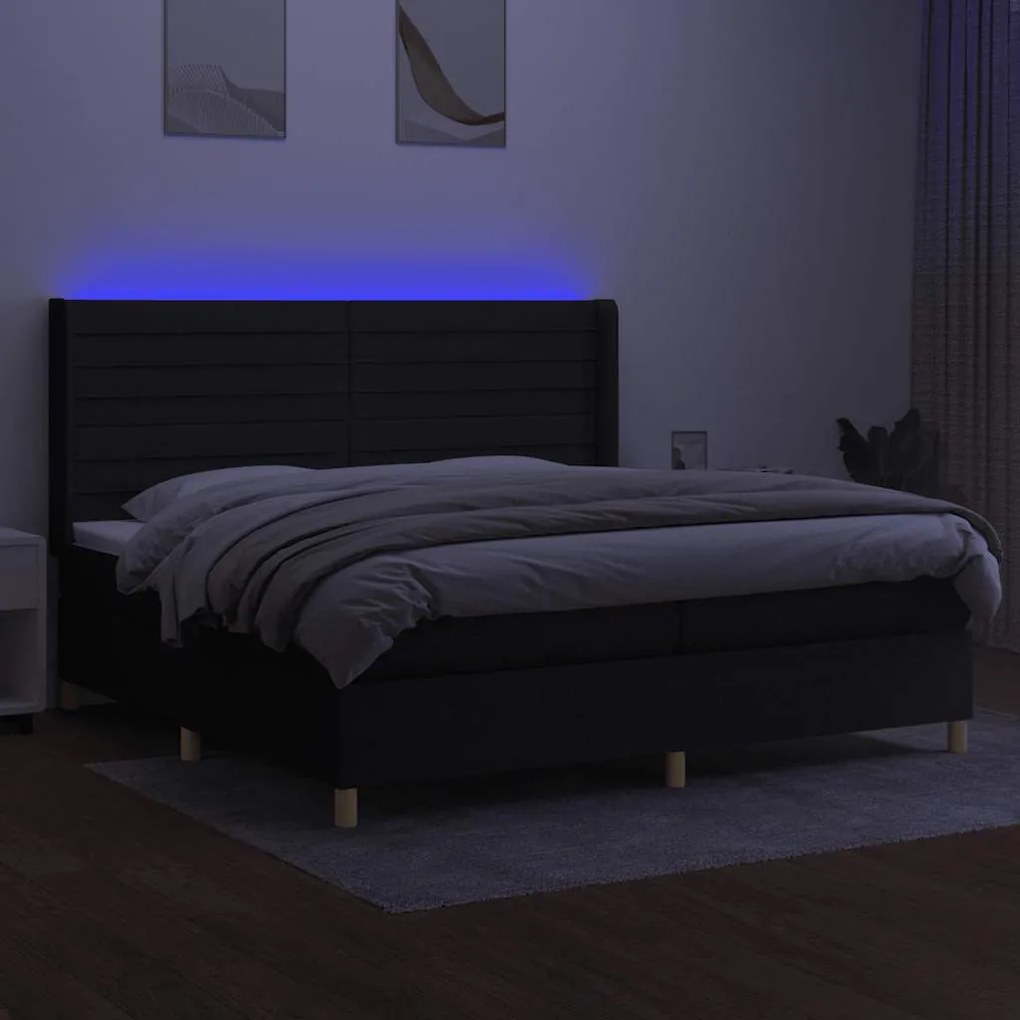 Box spring postel s matrací a LED černá 200x200 cm textil 3138983