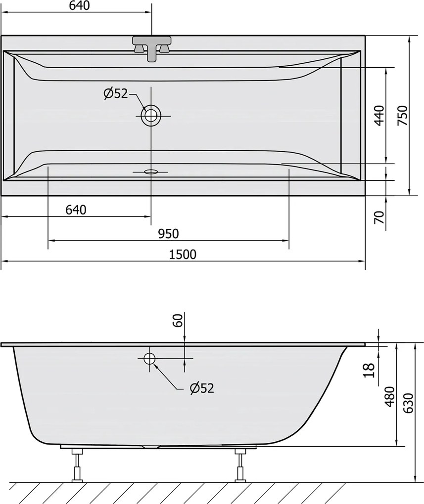 Polysan CLEO SLIM 150 x 75 x 48 cm 27611S obdélníková vana bílá