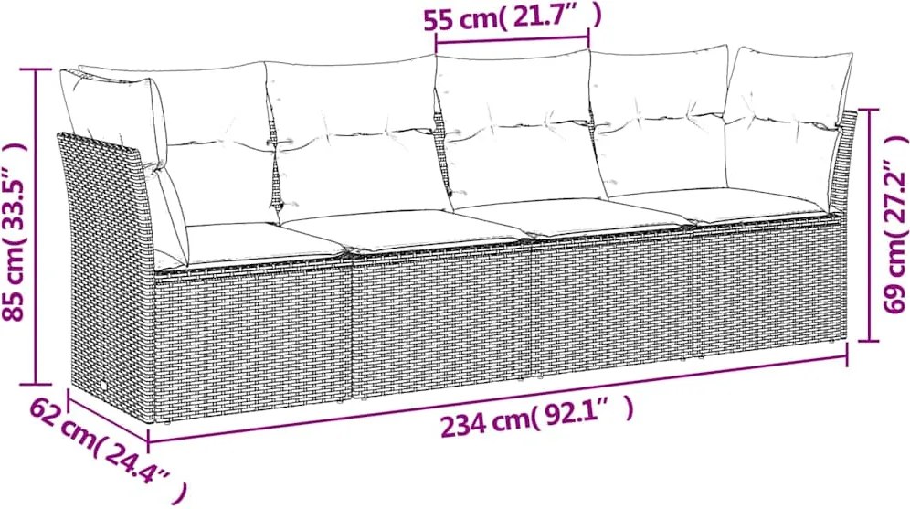 4dílná zahradní sedací souprava s poduškami hnědá polyratan 3217233