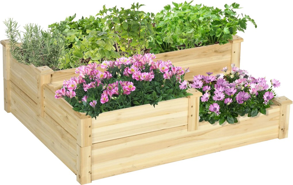 Outsunny Vyvýšený Zahradní Záhon, 3-Tier Rostlinný Záhon, Květinový Zbox, Bylinkový Záhon, Stojan na Rostliny, Květinový Stojan na Balkon, Zahradu, Sm
