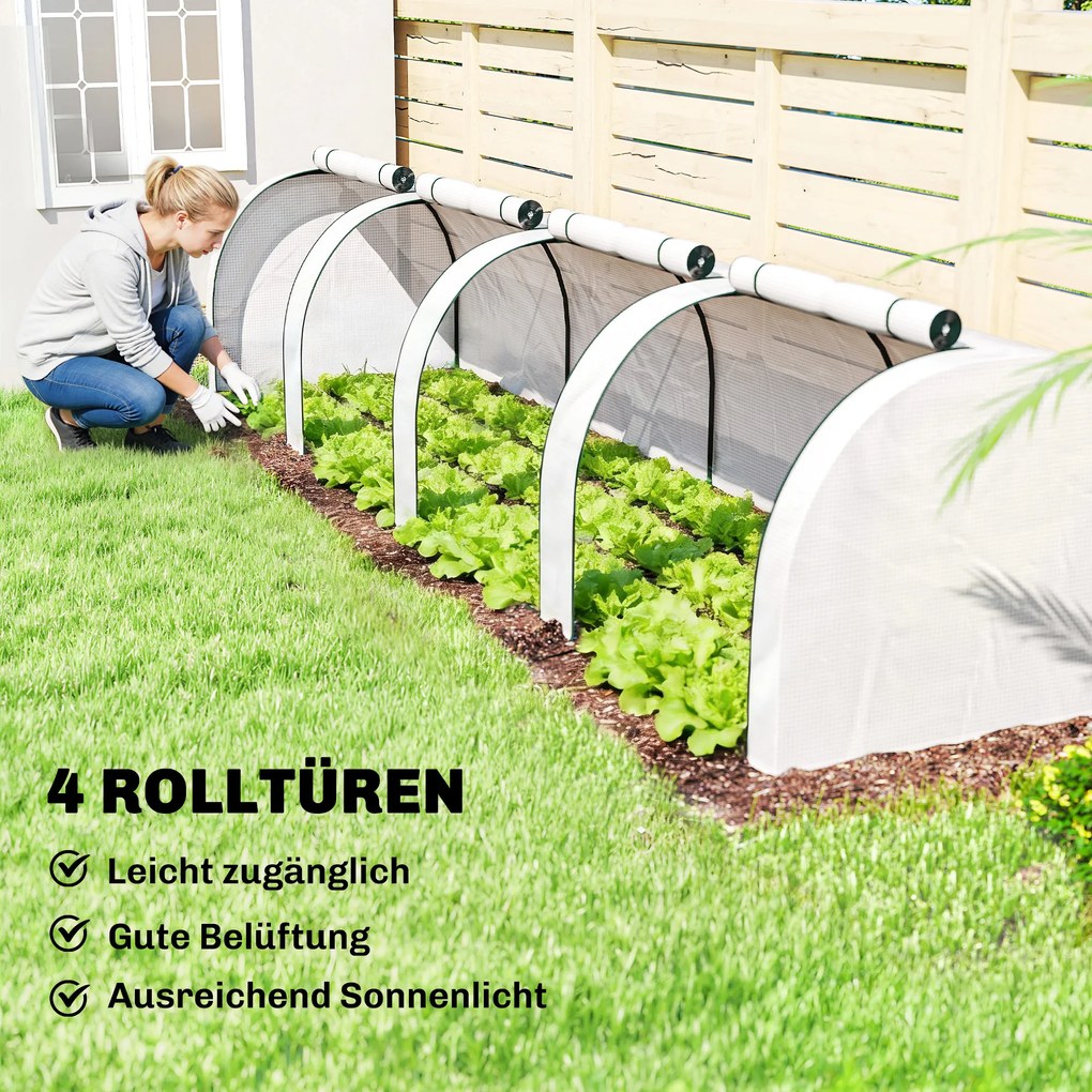 Outsunny tunelový foliovník se zip dveřmi, ocelový rám — 395 × 100 × 80 cm pro rajčata a zeleninu (bílý)