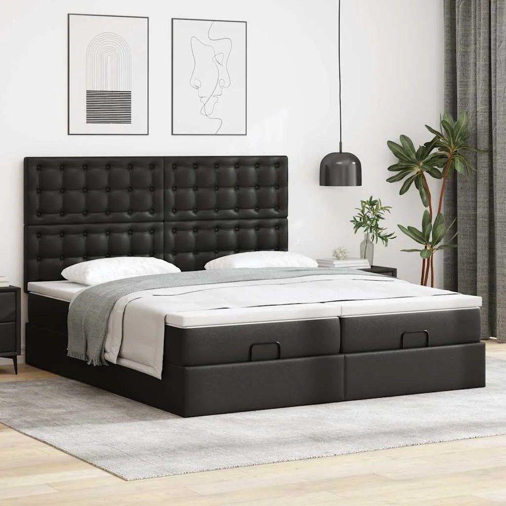 Osmanský rám postele s matrací černá 200x200cm umělá kůže 3314508