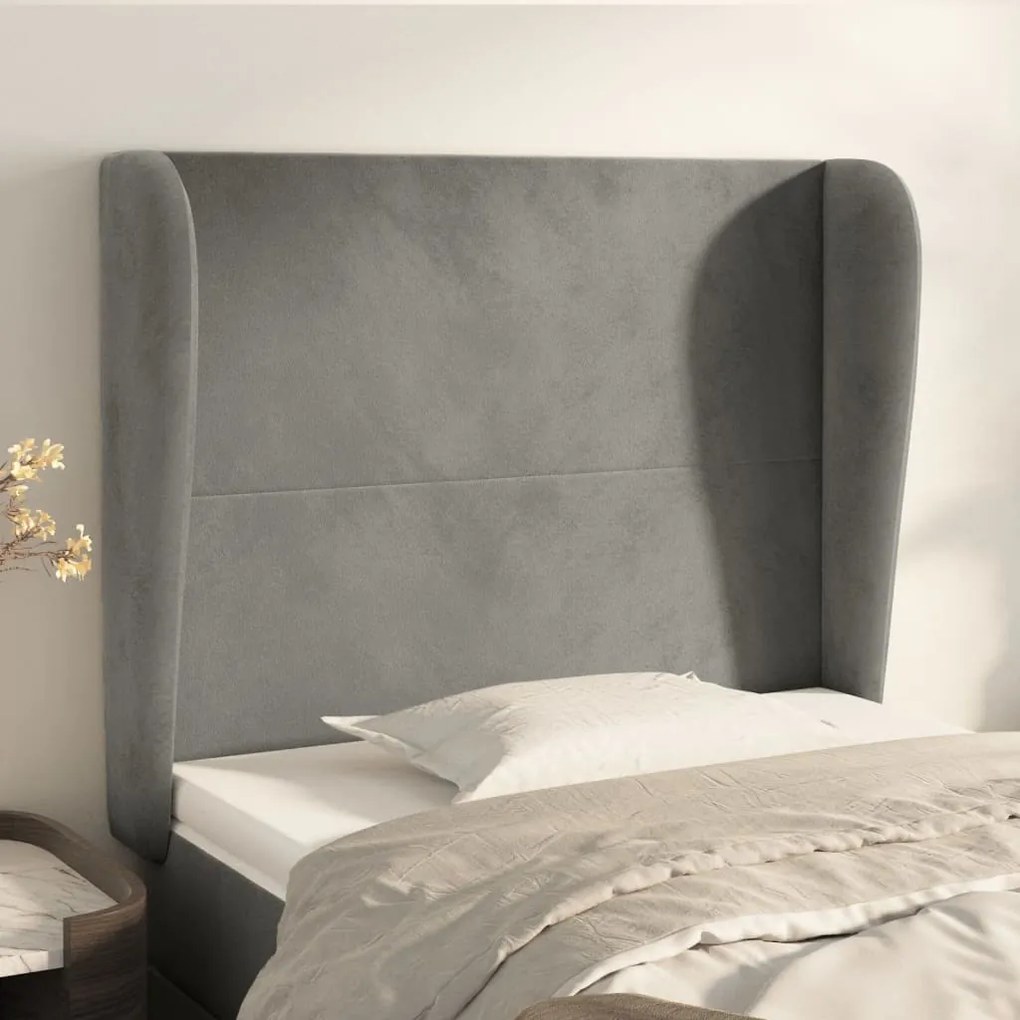 Čelo postele typu ušák světle šedé 93 x 23 x 118/128 cm samet 3117712