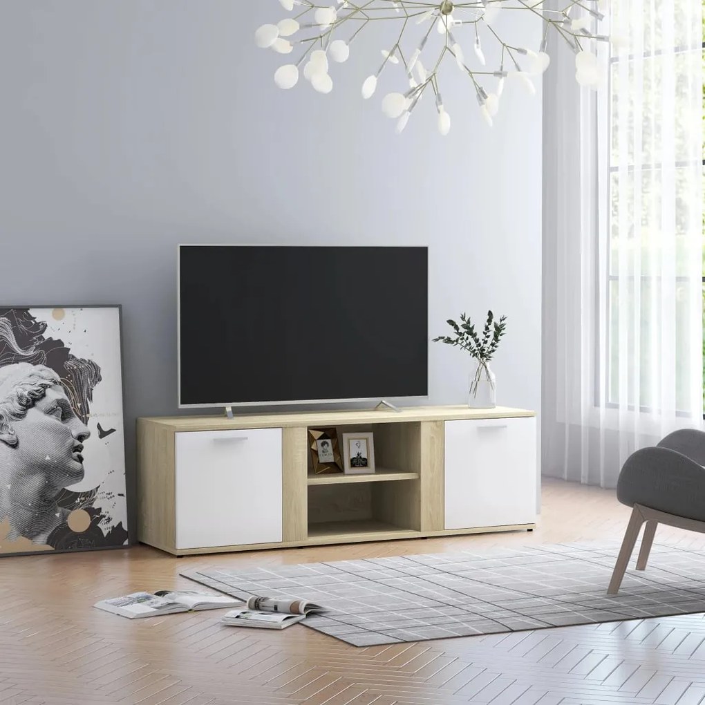 801166 vidaXL TV stolek bílý a dub sonoma 120 x 34 x 37 cm dřevotříska