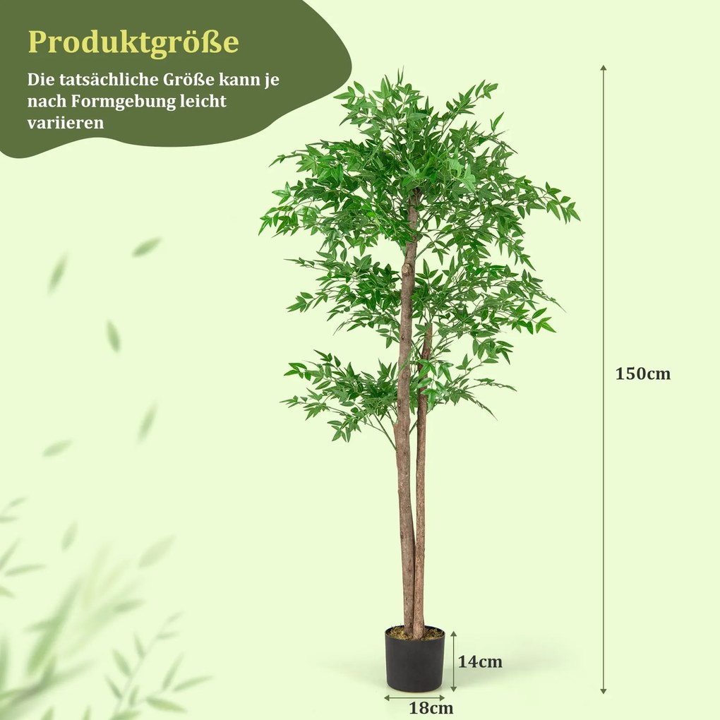 Costway 150 cm Umělá rostlina Bambus Umělý strom s květináčem Umělá rostlina