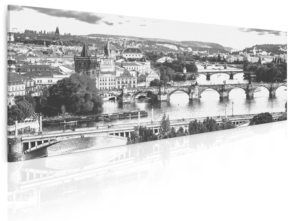 Malvis ® Obraz Praha tužkou Velikost (šířka x výška): čtyřdílné panorama - 120x30 cm