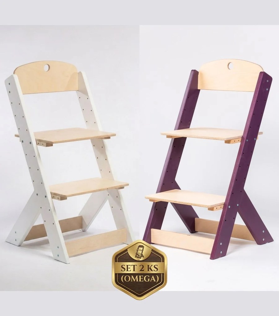 Lucas Wood Style - rostoucí židle OMEGA III zvýhodněný set 2 ks - bílá +  fialová