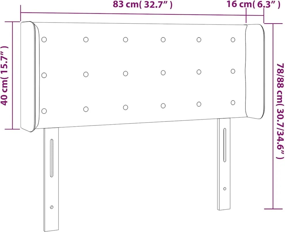 Čelo postele s LED tmavě hnědé 83 x 16 x 78/88 cm textil 3123647