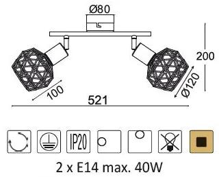ACA DECOR Přisazené bodové svítidlo ALADDIN max. 2x40W/E14/230V/IP20, barva mědi