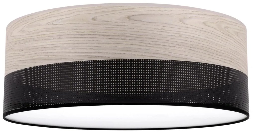 Stropní svítidlo Wood, 1x světle béžová dubová dýha/černé plastové stínítko, (bílé plexisklo), (fi 40cm)