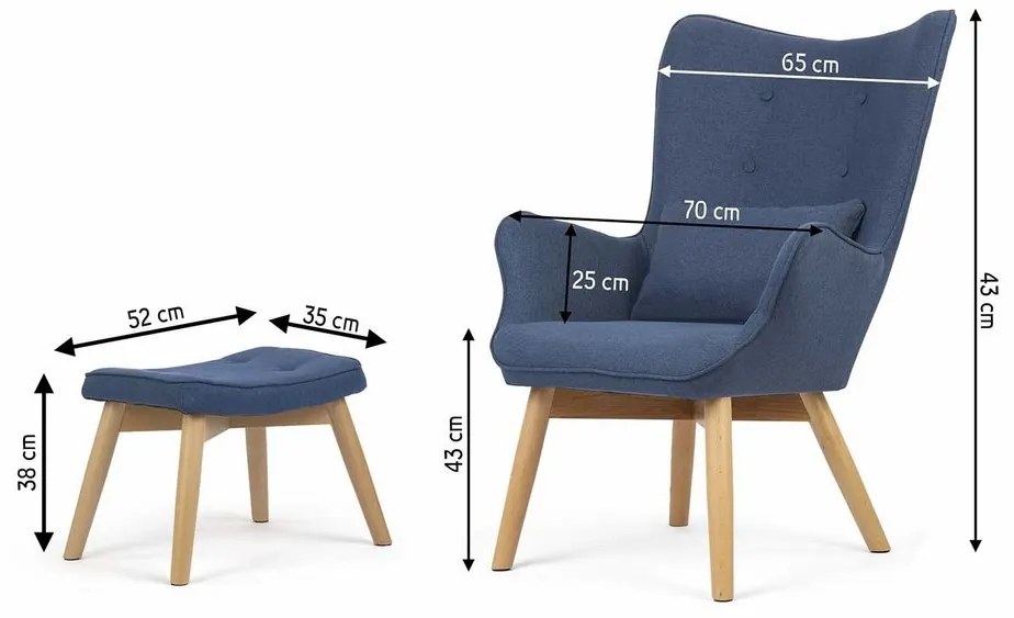 Global Income s.c. Čalouněné křeslo Alva s taburetem a polštářem - tmavě šedá