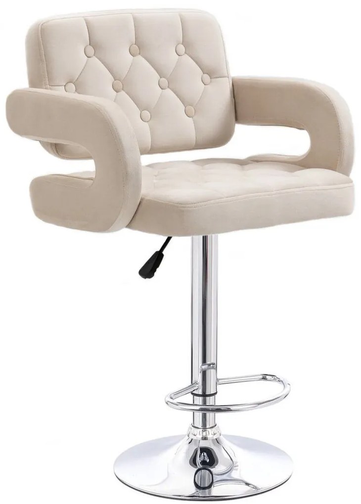 LuxuryForm DESIGN Barová židle ADRIA VELUR s kulatou stříbrnou podstavou – krémová