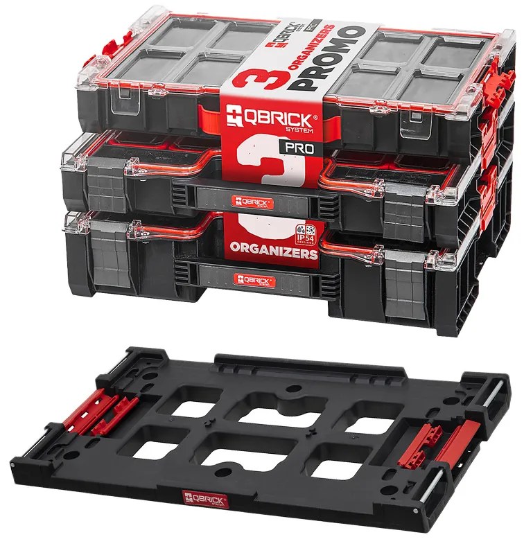 Sada boxů na drobné díly: Qbrick System PRO Organizer 300 + 200 + 100 MFI s nástěnným adaptérem