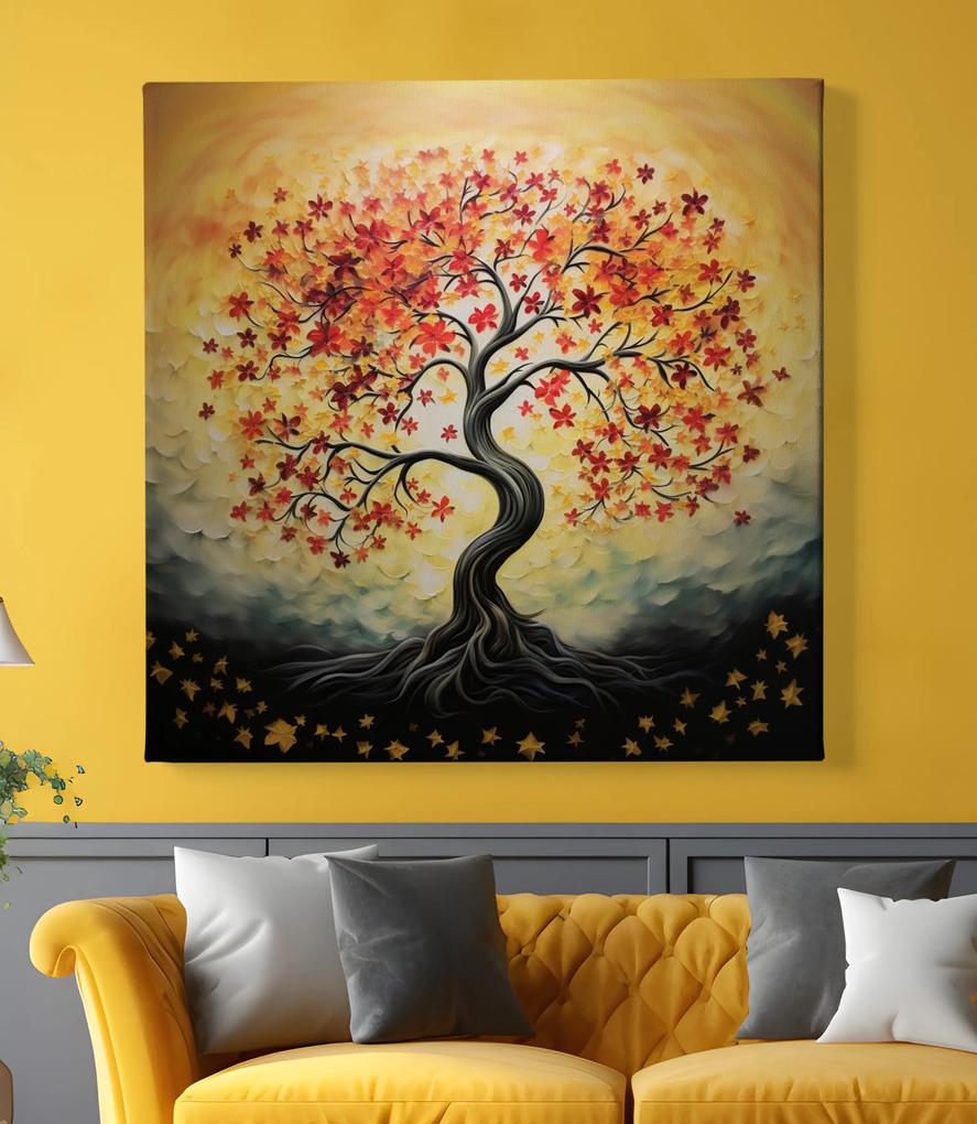 Obraz na plátně - Strom života s červenými kvítky FeelHappy.cz Velikost obrazu: 140 x 140 cm
