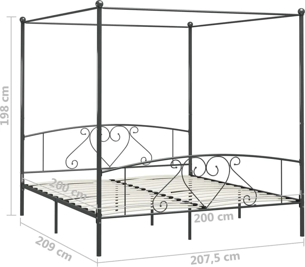 vidaXL Marketos Rám postele s nebesy šedý kovový 200 x 200 cm