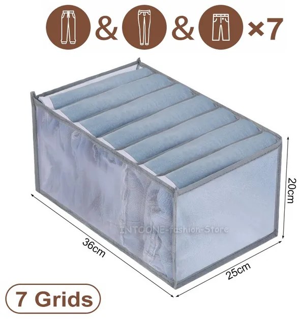 Šatní organizér transparentní (20x25x36 cm) Barva: Šedá, Velikost: 7 přihrádek