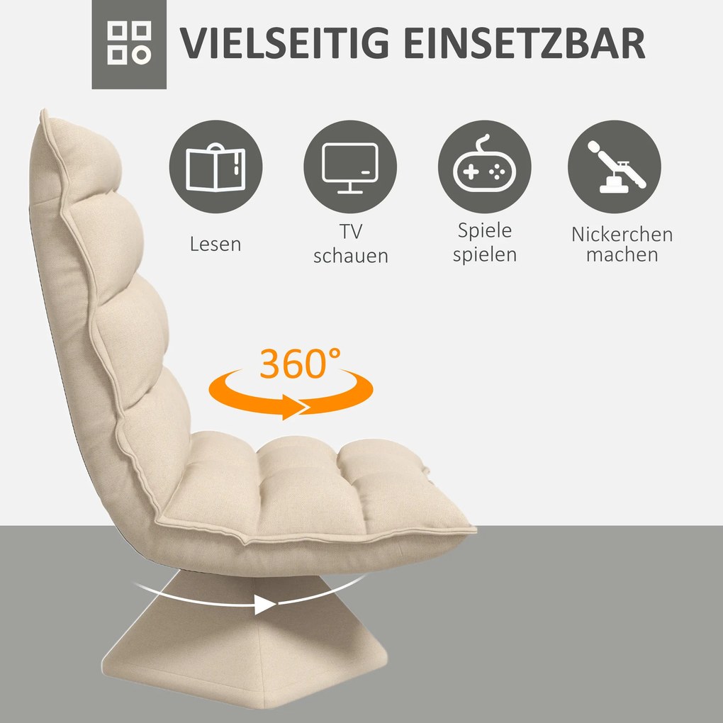 HOMCOM Podlahové křeslo Nastavitelná pohovka, otočná, meditační židle, čalouněná, polohovací, Líná pohovka, Beige