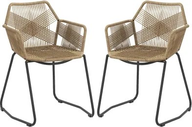 HOMCOM sada 2 jídelních židlí Design Boho Chic, sedák z pleteného lana, ocelová konstrukce 56 x 59 x 74 cm