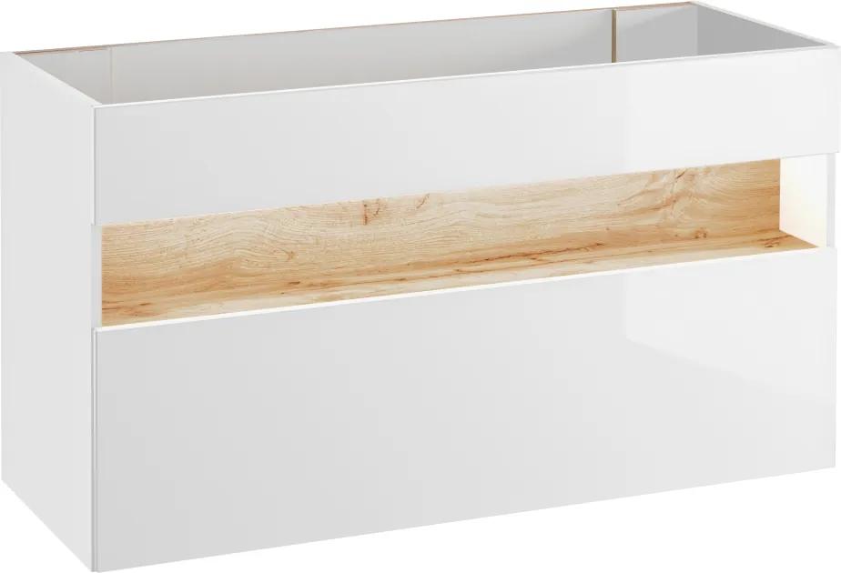 MAXIVA Závěsná skříňka pod umyvadlo - BAHAMA 854 white, šířka 120 cm, bílá/lesklá bílá/dub votan
