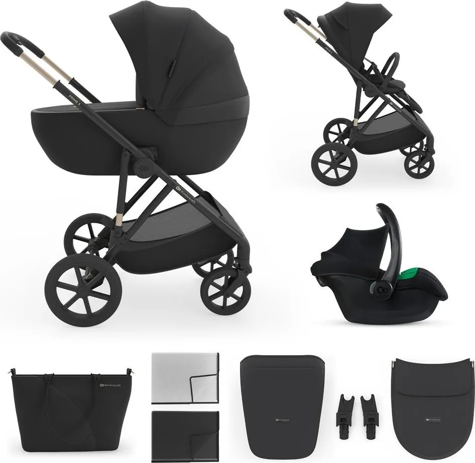 | KINDERKRAFT - Kombinovaný kočárek 3v1 PRIME 3 Venezian Black | KSPRIM03BLK3000