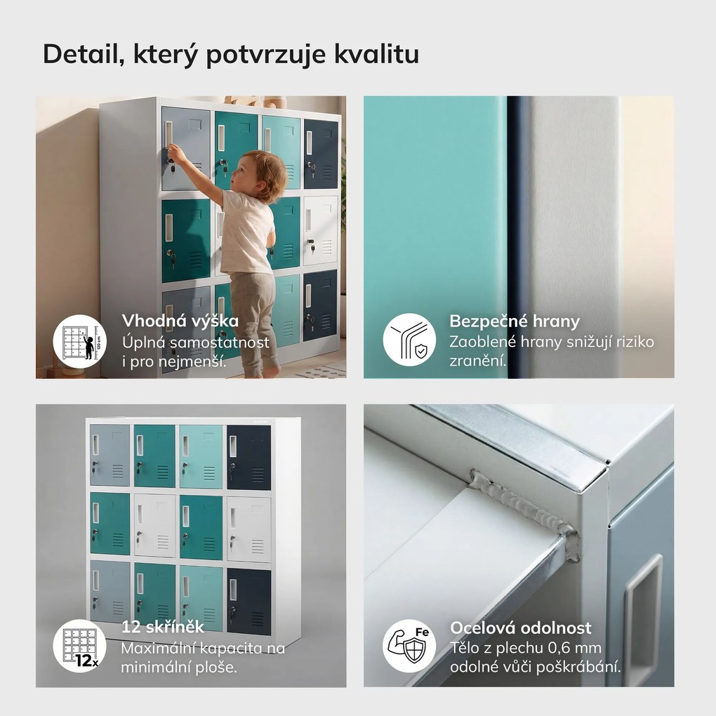 Kovová skříňka do školy a školky šedo-modro-tmavomodrá, 1090x1200x450 mm: OLA