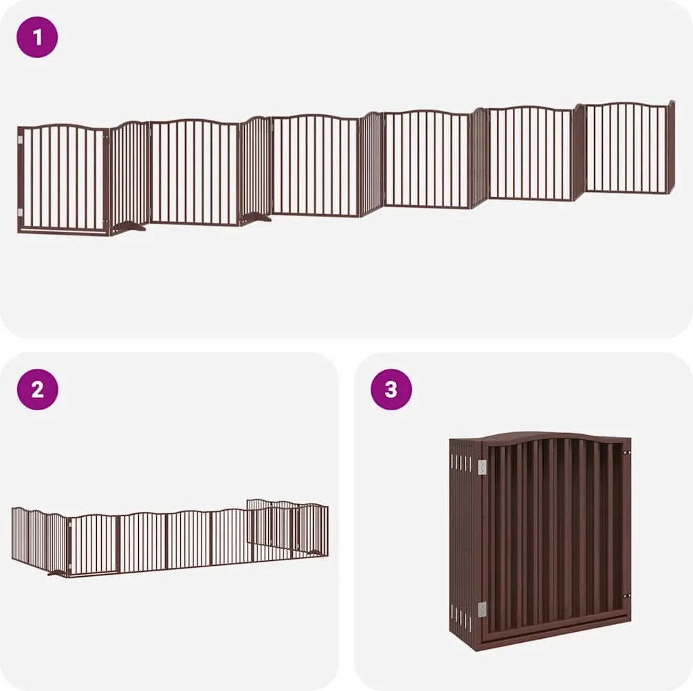 Zábrana pro psy s dvířky skládací 12 panelů hnědá 960 cm topol 3155640