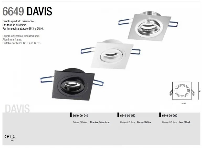 Fabas 6649-00-060 Davis, hranatá bodovka z hliníku v černé úpravě, max 1x50W, 9,2x9,2cm