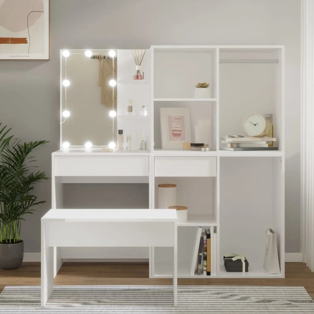 Toaletní Stolek Sada S Led Bílý Kompozitní Dřevo