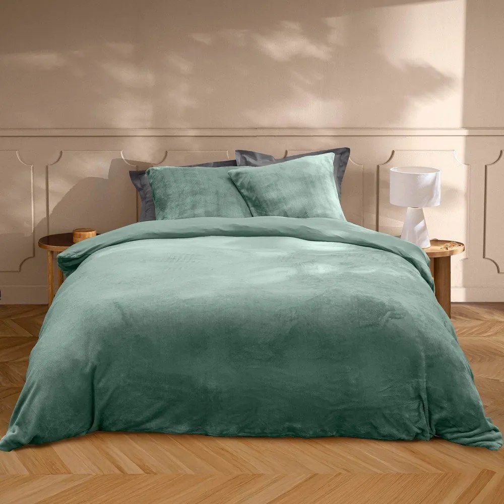 Zelené 3dílné povlečení na dvoulůžko/prodloužené z mikroflanelu 240x220 cm Flanou – douceur d'intérieur