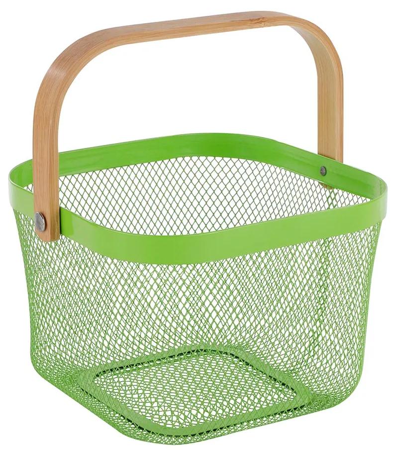 Haushalt international Drátěný košík s dřevěnou rukojetí, zelený