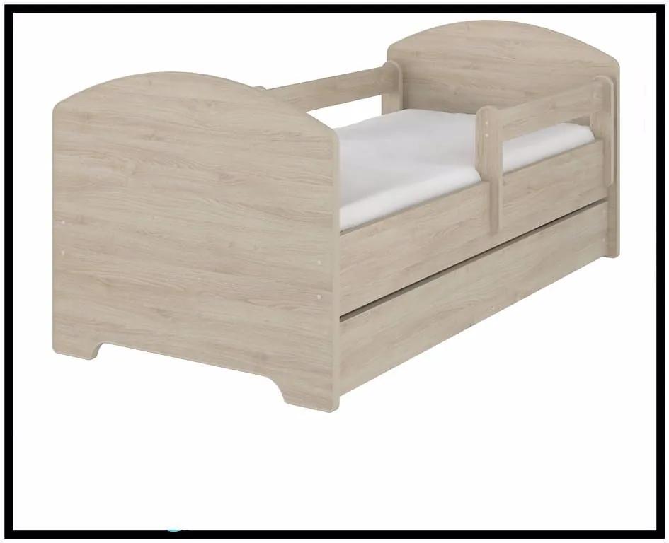 Dětská postel PŘÍRODNÍ 160x80 cm - 1x krátká + 1x dlouhá zábrana se šuplíkem