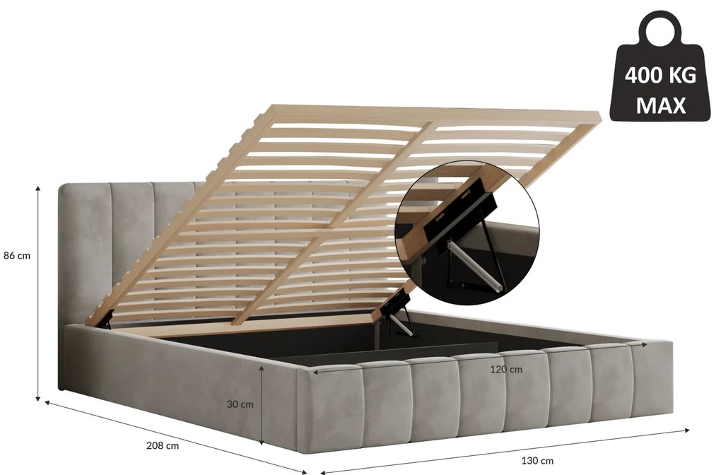 Postel RIMINI 120x200 s úložným prostorem - bouclé - zelená