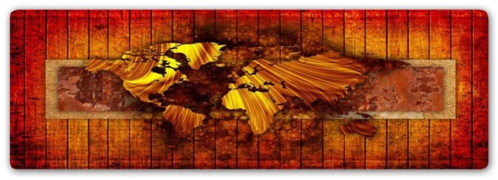 CARO Kovový obraz - Red And Orange Map Of The World 50x20 cm