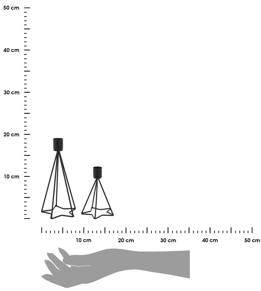 Kovový svícen Stars, 9x19 cm, černá, sada 2ks