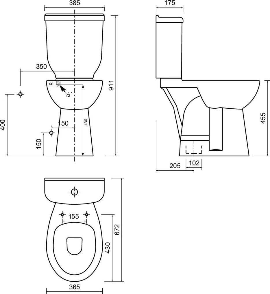 Sapho HANDICAP Mísa WC kombi, zvýšený sedák, spodní odpad, bílá BD305