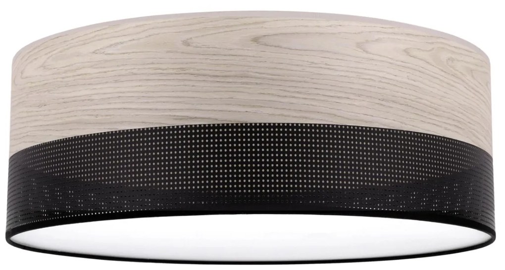 Stropní svítidlo Wood, 1x světle béžová dubová dýha/černé plastové stínítko, (bílé plexisklo), (fi 40cm)