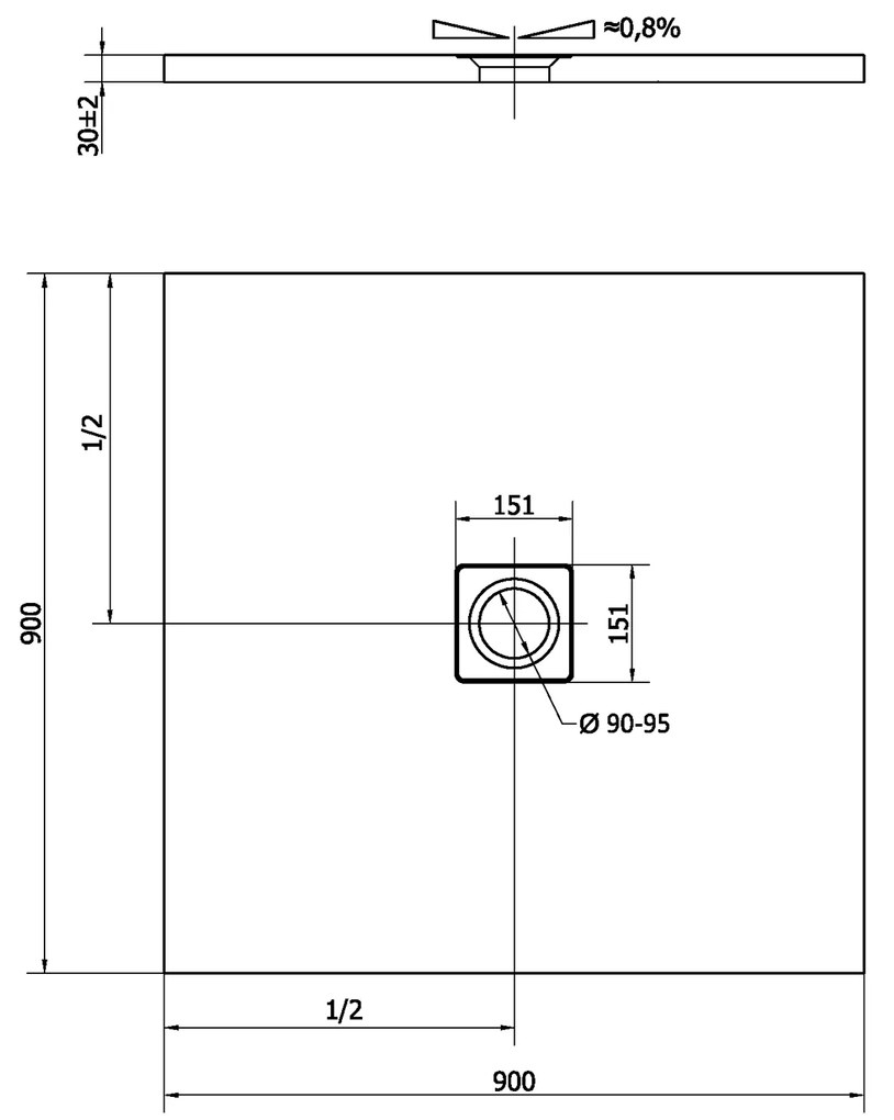 Polysan, FLEXIA sprchová vanička z litého mramoru s možností úpravy rozměru 90x90x3cm, 71546