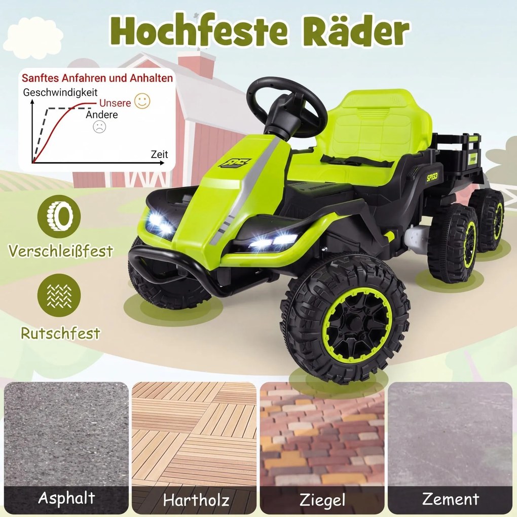 Costway 24 Elektrický traktor V Elektrický traktor pro děti ve věku 3 a – zelený