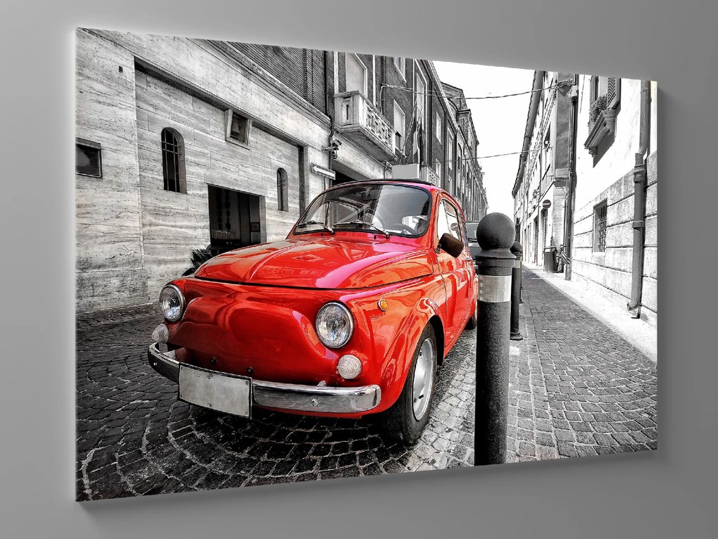 Liox Retro obraz s červeným autem Rozměr: 120 x 80 cm