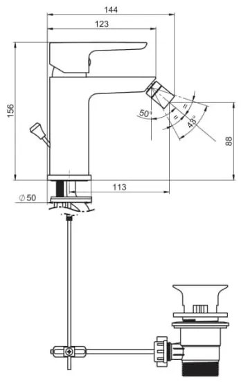 JIKA H3412H10041101 - Bidetová baterie PONTA 15,6 cm lesklý chrom