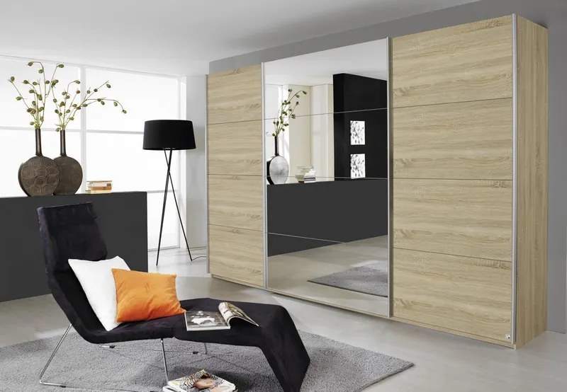 Šatní skříň Quadra, 315 cm, dub sonoma/zrcadlo