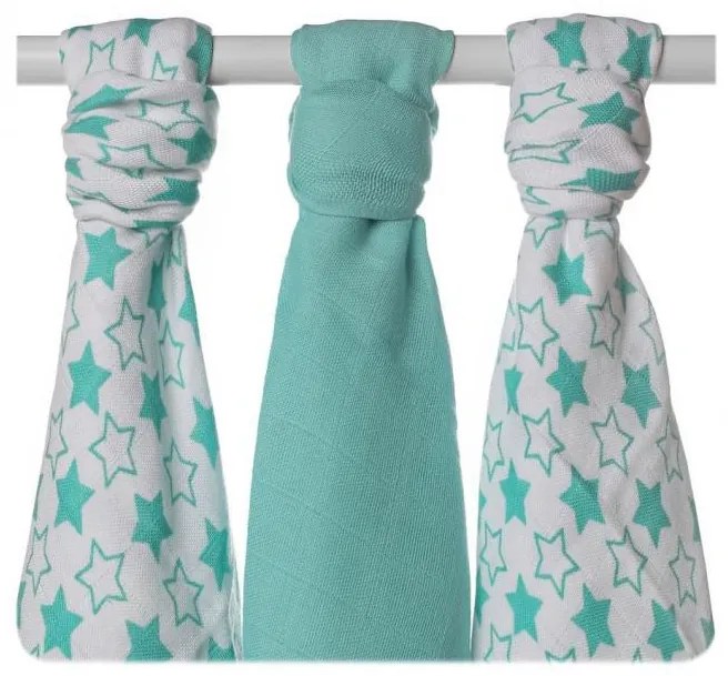 Kikko Bambusové pleny 70 x70 cm 3 ks různé barvy Little Stars Turquoise