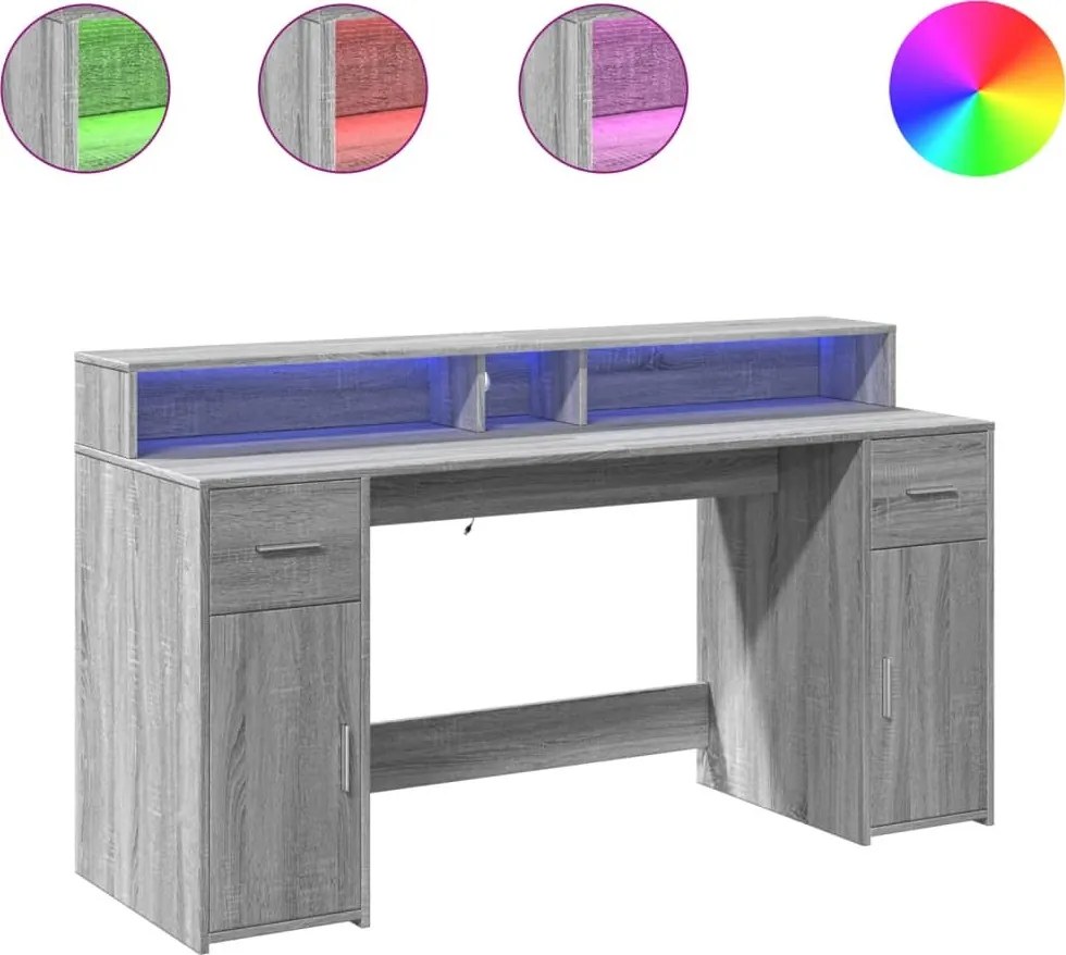 vidaXL Psací stůl s LED světly 160 x 55 x 91 cm kompozitní dřevo [3309431] Barva: šedá sonoma