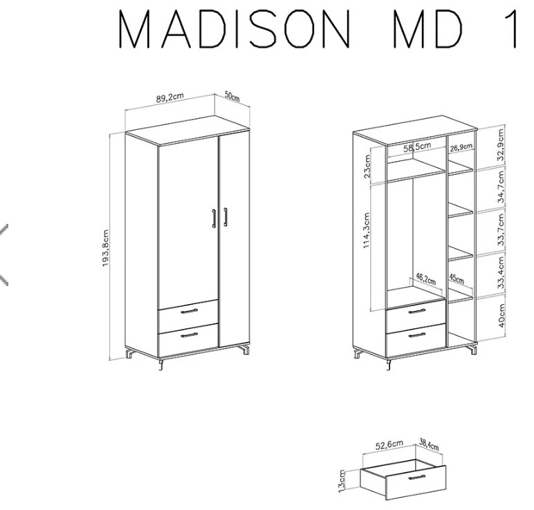 Meblar Šatní skříň Madison MD1 Barva: -dub piškotový / bílá lux