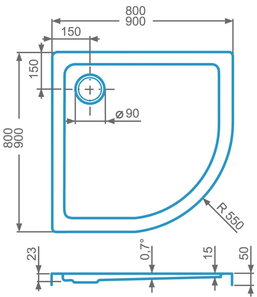 Roltechnik Outlet Čtvrtkruhová akrylátová vanička iLOW ROUND Varianta: rozměry: 100x100 cm - (iLOW_ROUND_100x100 - 8000237)