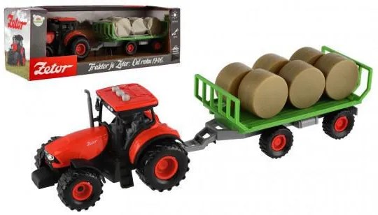 Teddies Traktor Zetor s vlekem a balíky plast 36 cm na setrvačník