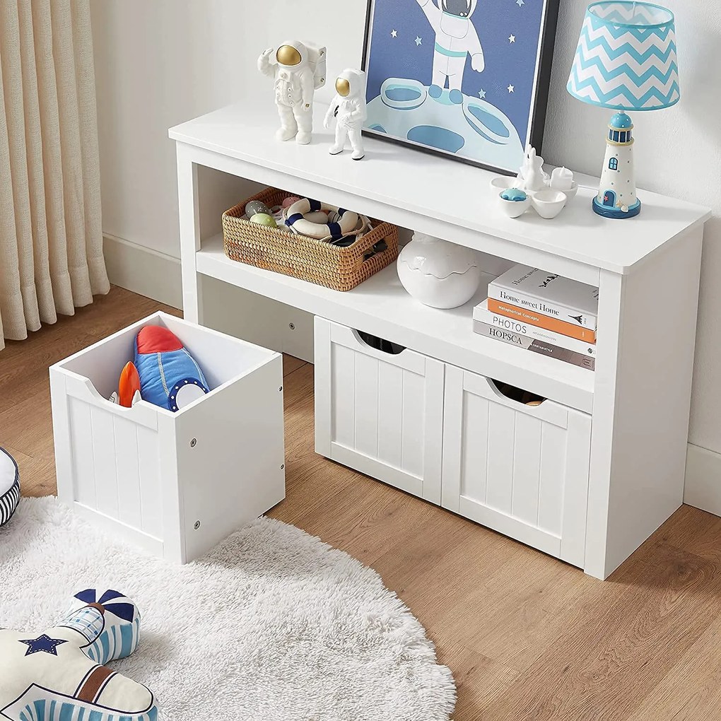 Úložný box na hračky pro děti, s kolečky, 102 x 60 x 30 cm, bílý